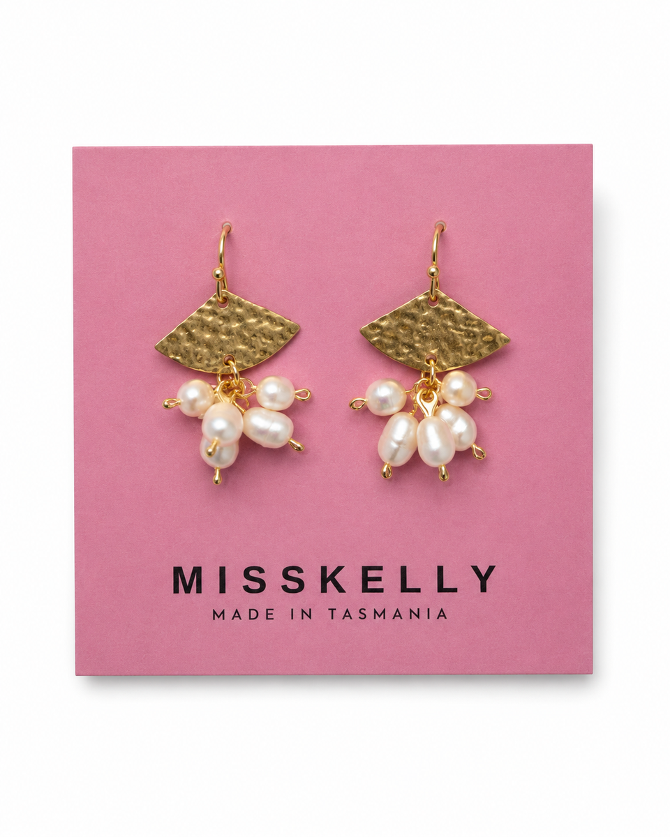 MissKelly Gold Fan Five Pearl Earrings– Say It Sister